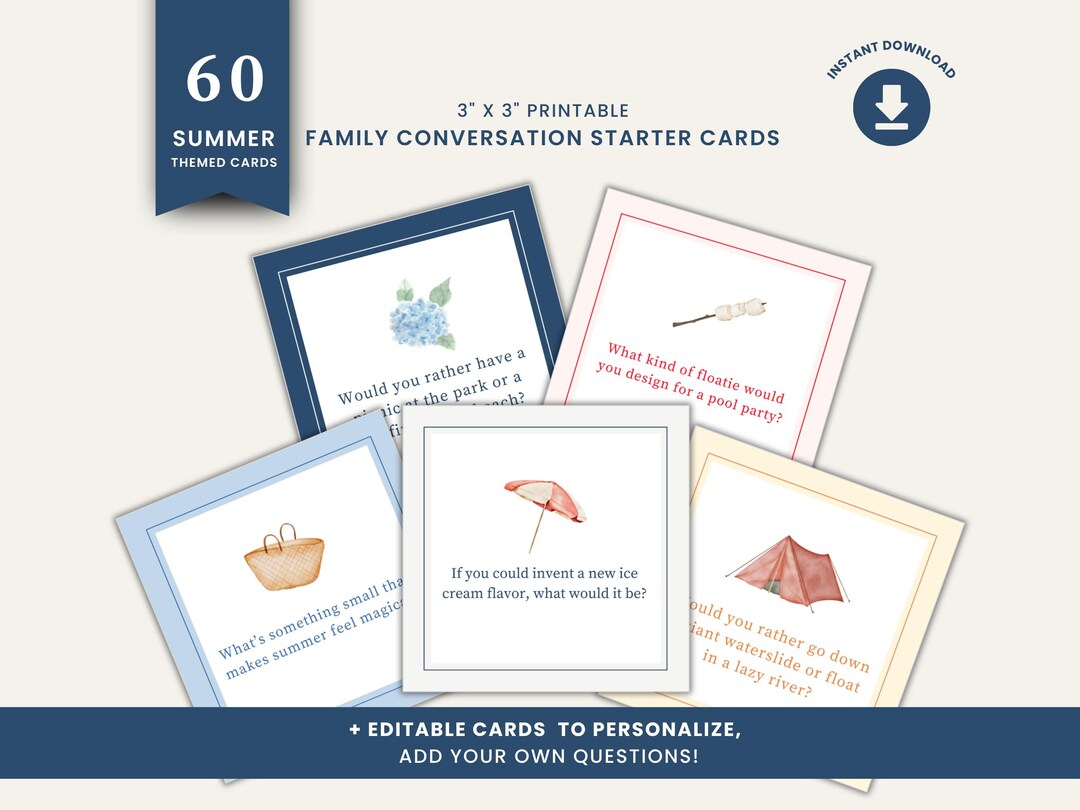 Editable Dinner Conversation Cards, Summer Conversation Starters ...