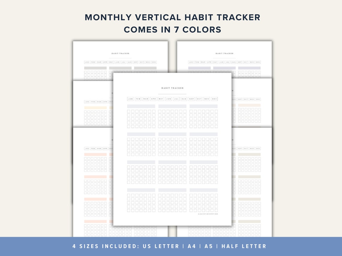 Printable Habit Tracker PDF for Yearly Monthly Daily Routine - Etsy