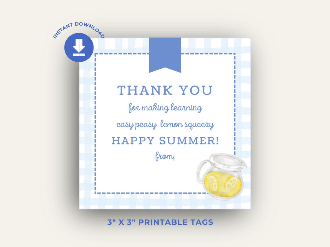 Easy Peasy Lemon Squeezy Tag, End of School Year Tag, Printable Teacher ...