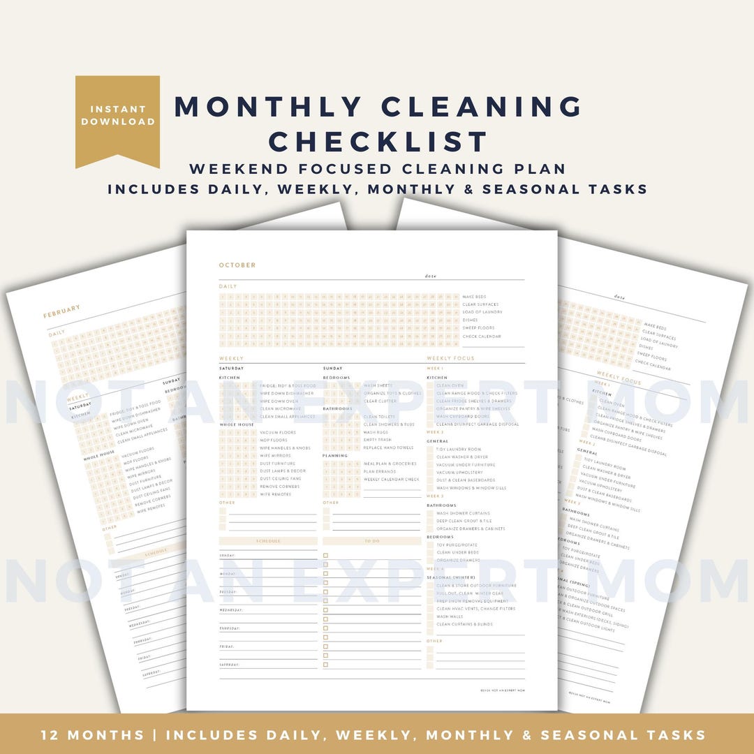 Printable Cleaning Checklist, Monthly Cleaning Planner, Seasonal ...