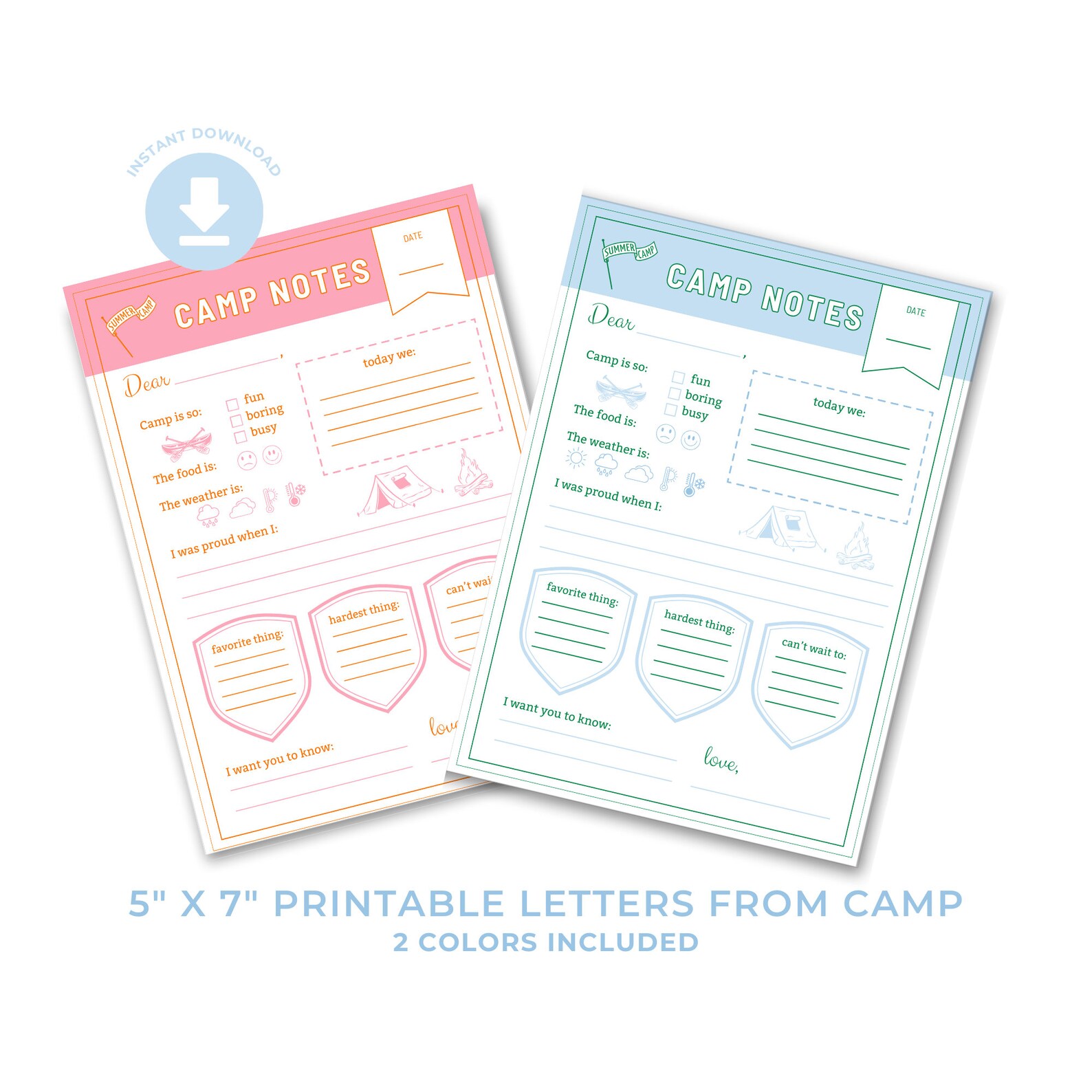 PRINTABLE Letter From Camp, Camp Note PDF Summer Camp Stationery, Kid's ...
