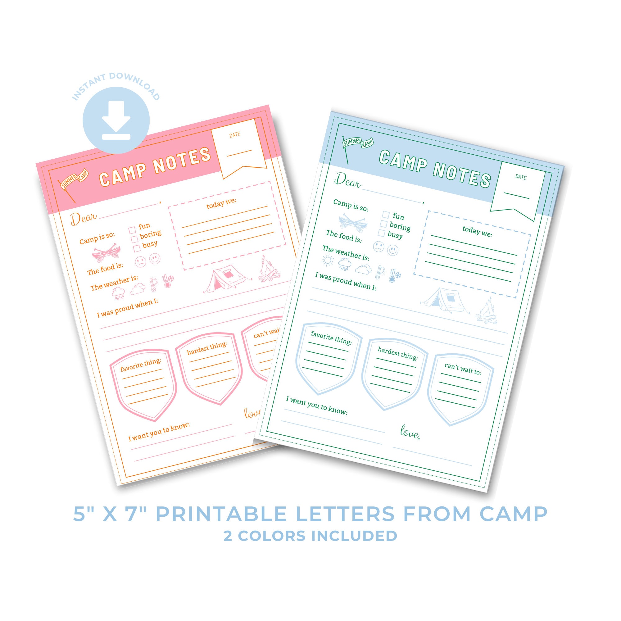 PRINTABLE Letter From Camp, Camp Note PDF Summer Camp Stationery, Kid's ...
