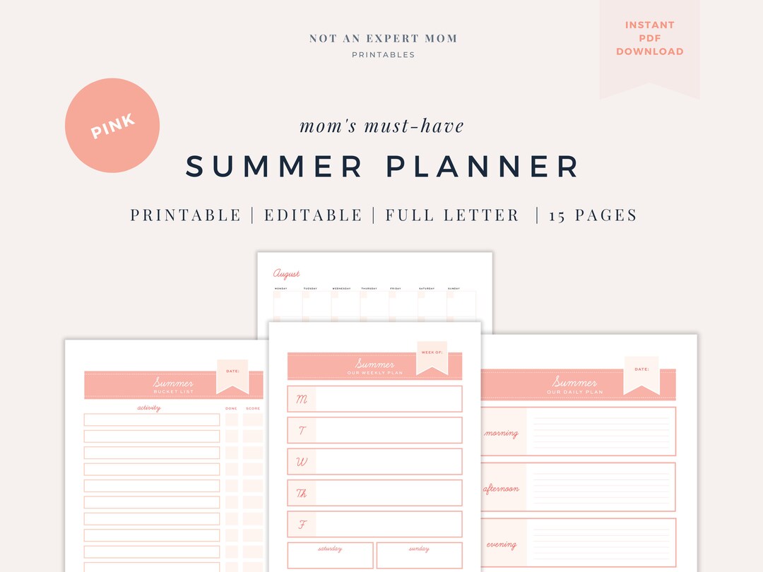 UNDATED PRINTABLE Pink Summer Planner for Mom, Summer Schedule for Kids ...