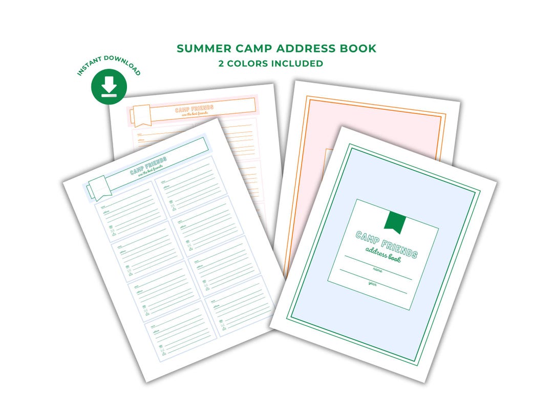 Printable Address Book, Camp Contact Page, Address Book Pages, Camp Pen ...