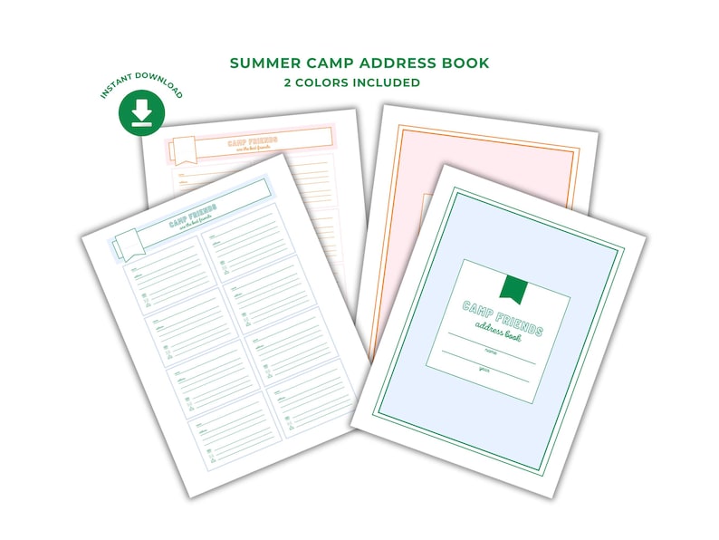Printable Address Book, Camp Contact Page, Address Book Pages, Camp Pen ...