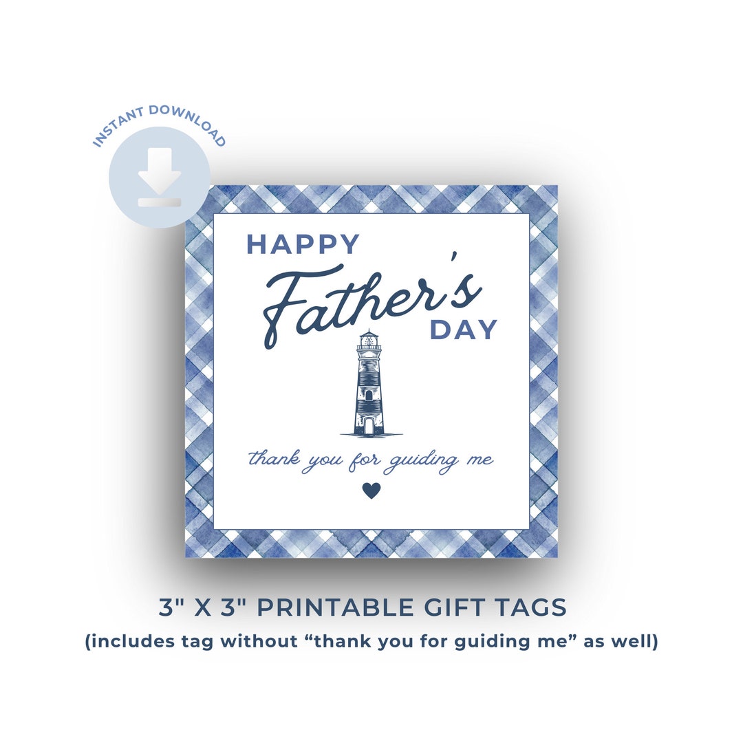 Printable Father's Day Gift Tag, Dad Gift Tag, Blue Plaid Lighthouse ...
