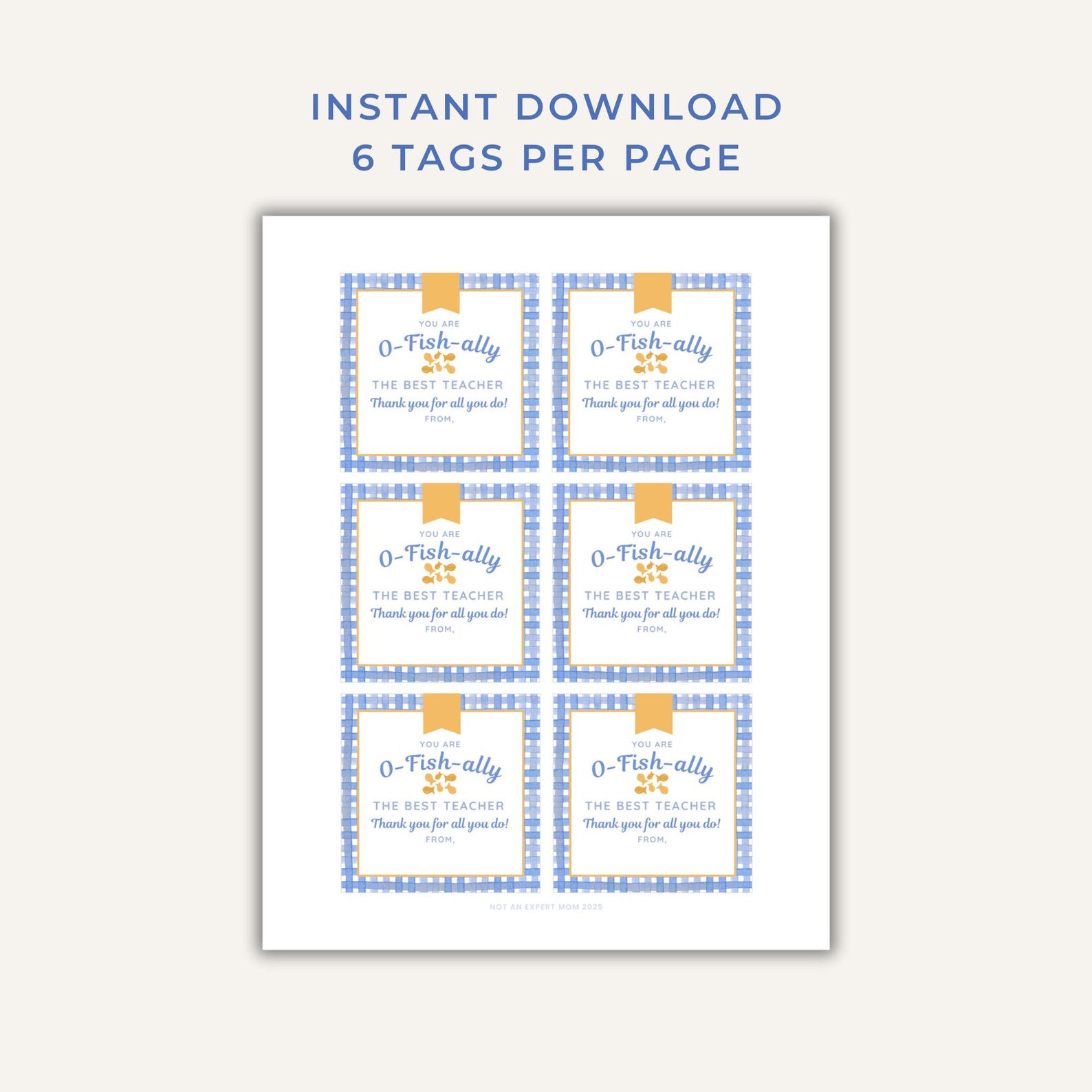 O-fish-ally the Best Teacher Printable Gift Tag, Instant Download ...