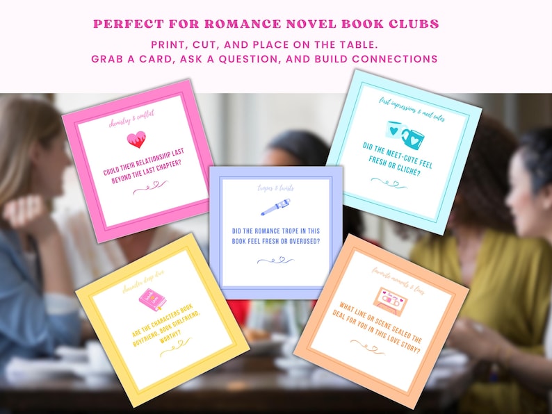 Romance Book Club Discussion Cards, Romance Trope, Book Club Games ...