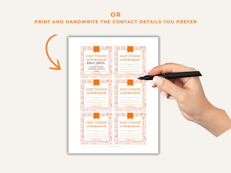 Printable Camp Calling Card, Home Address Camp Contact Card, Keep in ...