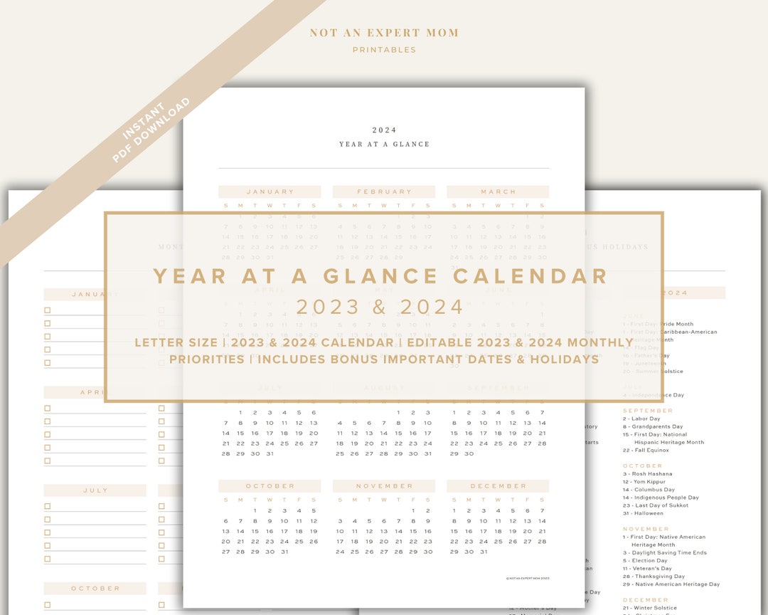 2023-2024 Academic Year at A Glance Calendar, Printable Year Planner ...