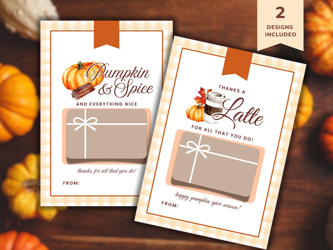 Printable Fall Gift Card Holder, Pumpkin Spice Latte Gift, Fall Teacher ...
