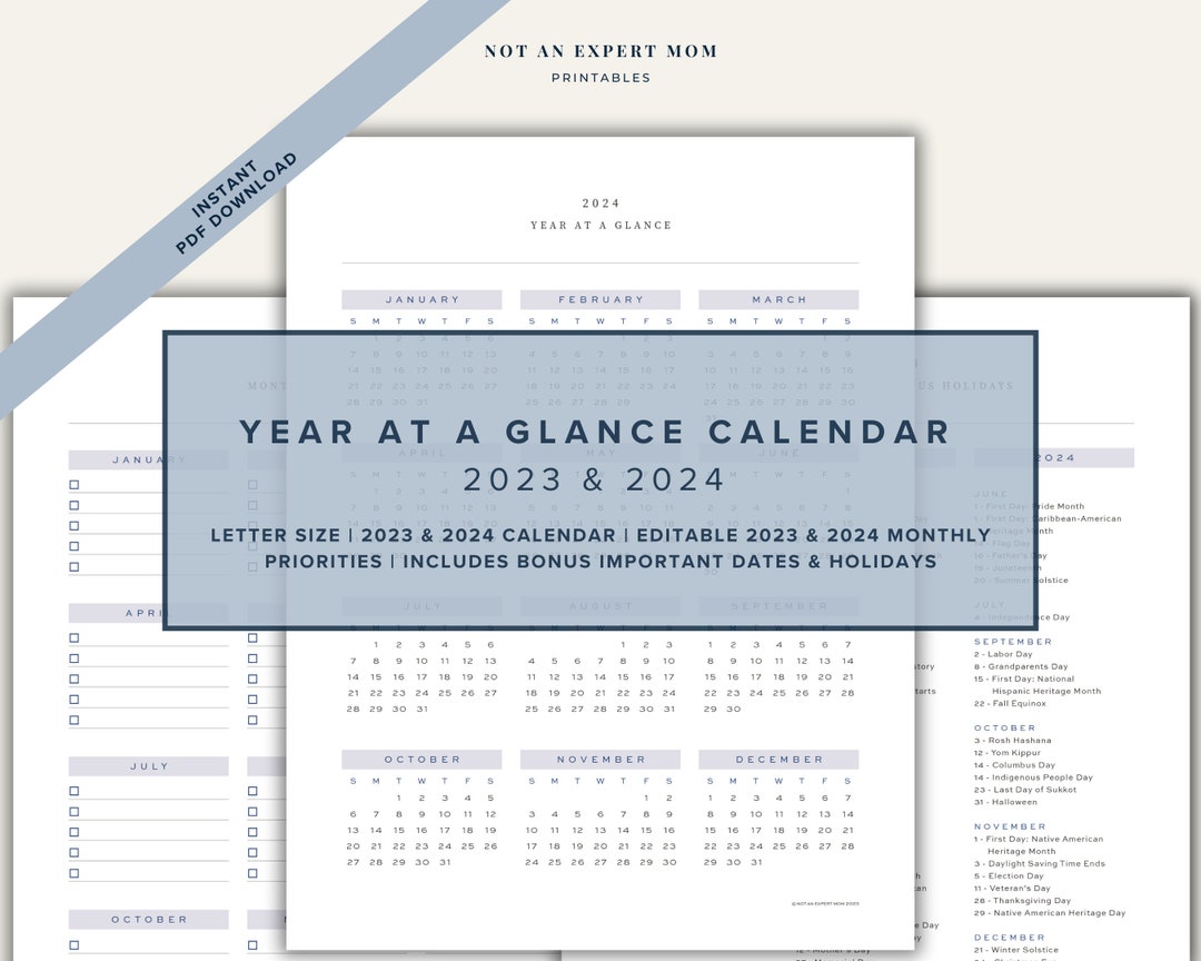2023-2024 Academic Year at A Glance Calendar, Printable Year Planner ...