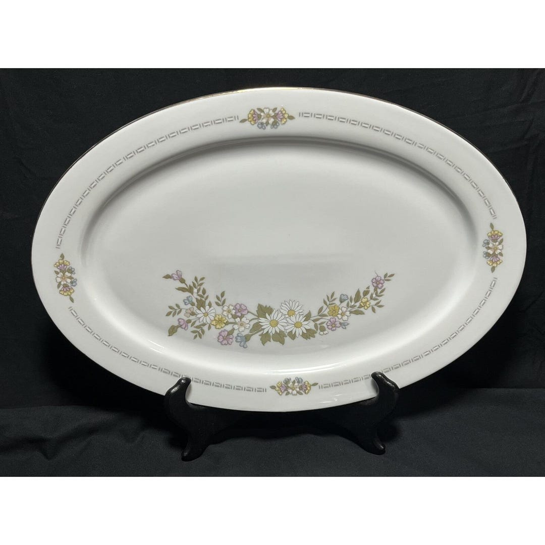 Baum Bros China Serving Platter KIMBERLY Pattern White Gold Trim ...