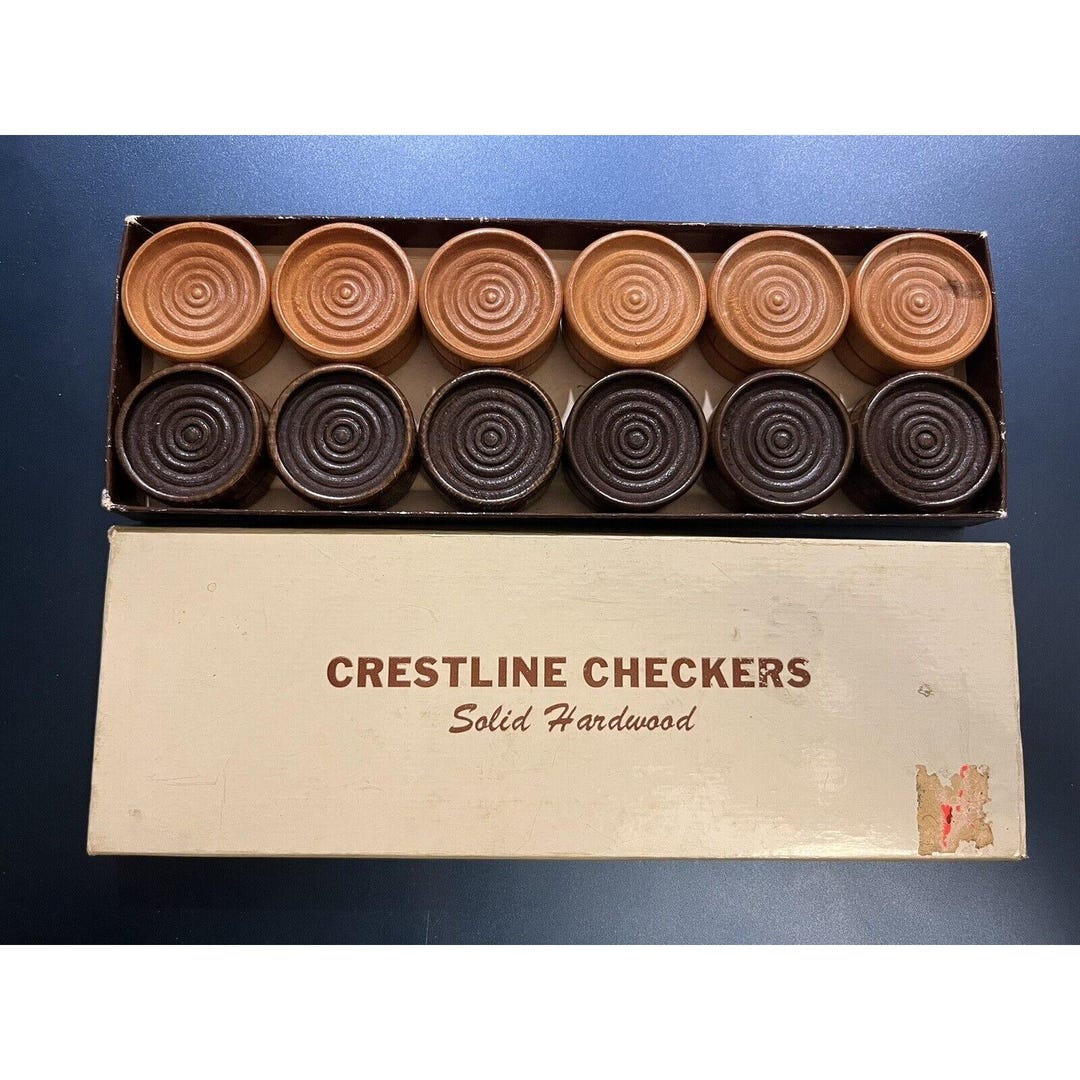 One Set of Crestline Hardwood Checkers Board Games Round Dark Light ...