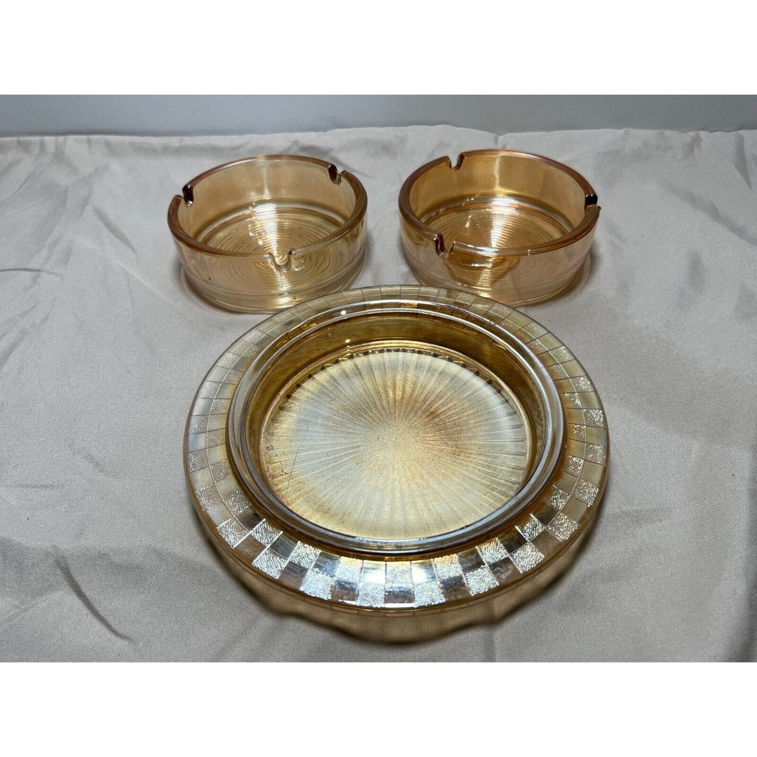 Three (3) Vintage MCM Art Deco Amber Glass Round Ash Trays - Etsy