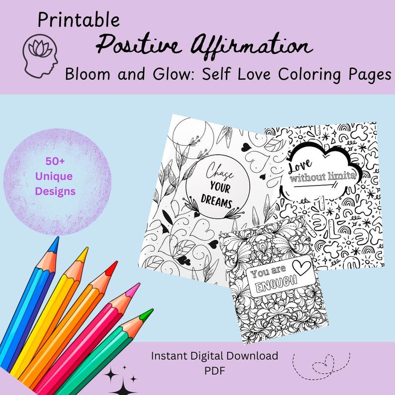 Coloring Self Love Positive Affirmations Mindful Coloring Sheets Inner ...