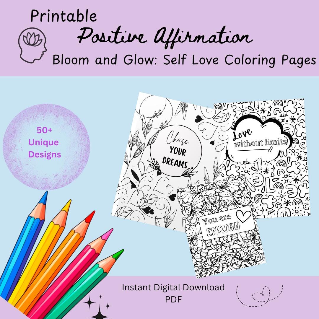 Coloring Self Love Positive Affirmations Mindful Coloring Sheets Inner ...