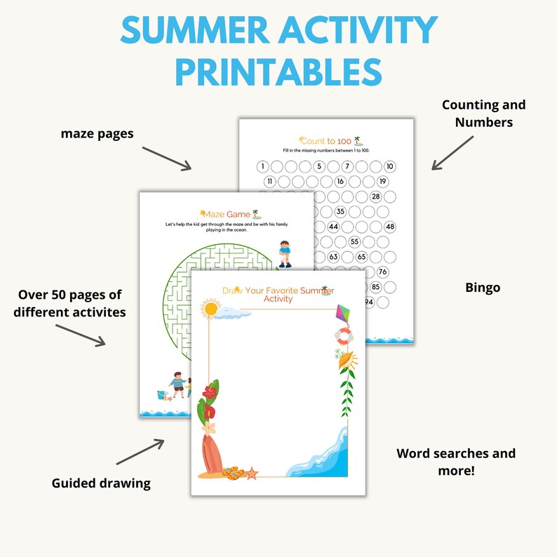 Activity Worksheets Summer Activity Book Kids Worksheets Homeschool ...