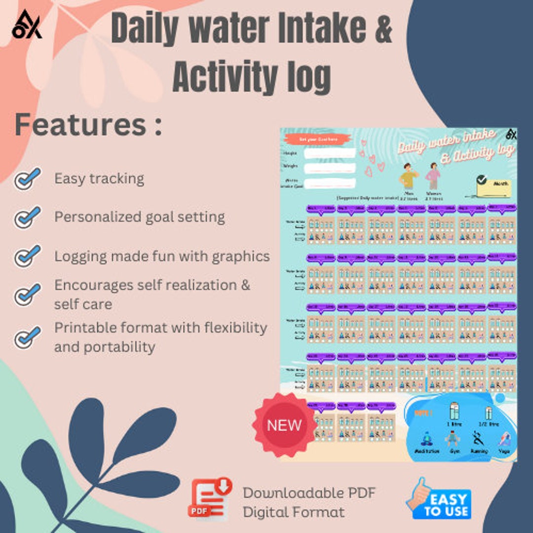 Daily Water Intake & Activity Tracker - Etsy