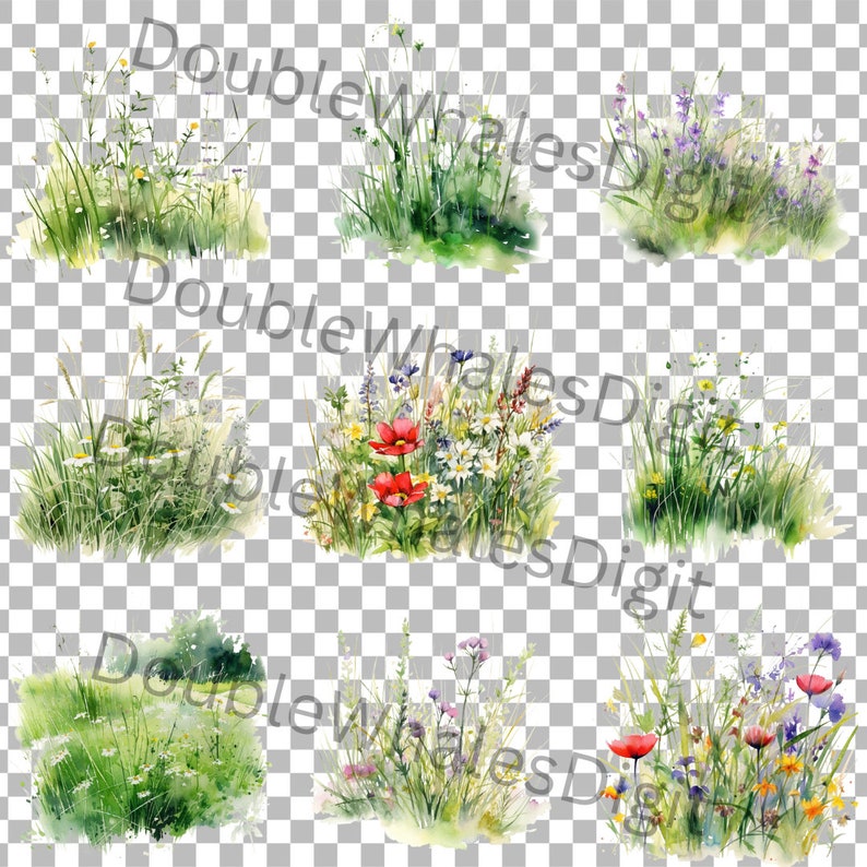 Watercolor Meadow Flowers Clipart Set of 20, Spring Flowers Fall Floral ...