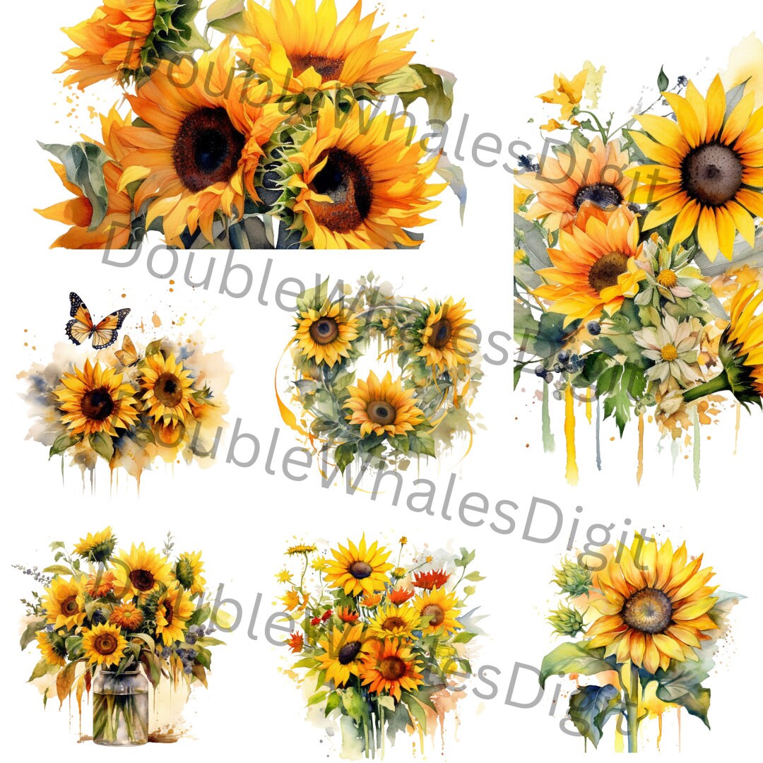 Watercolor Floral Sunflower Clipart Set of 20, Fall Flowers Fall Floral ...