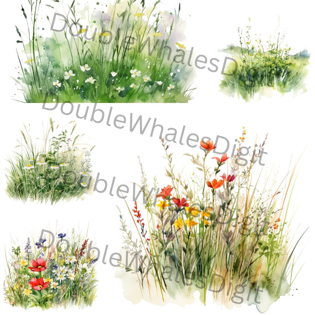 Watercolor Meadow Flowers Clipart Set of 20, Spring Flowers Fall Floral ...