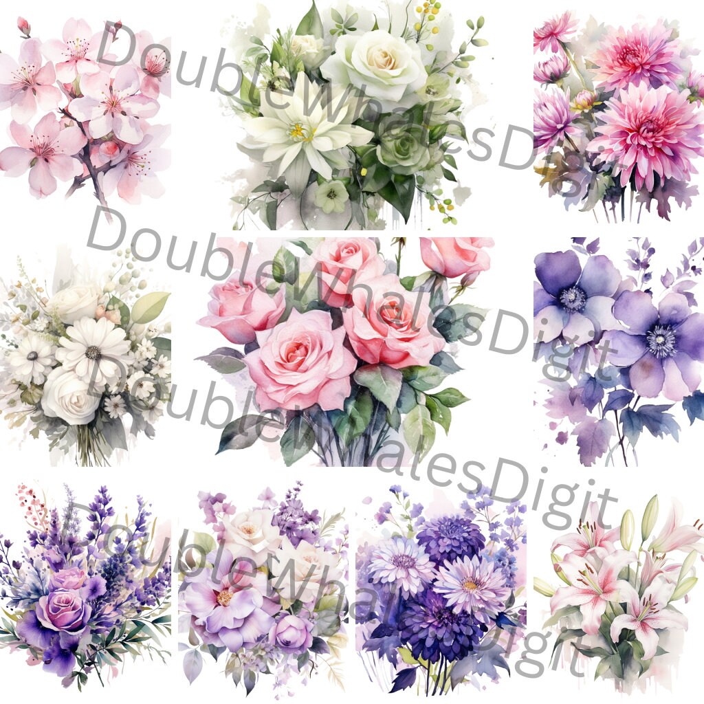 Watercolor Wedding Floral Clipart Set of 60, Fall Flowers Summer Fall ...