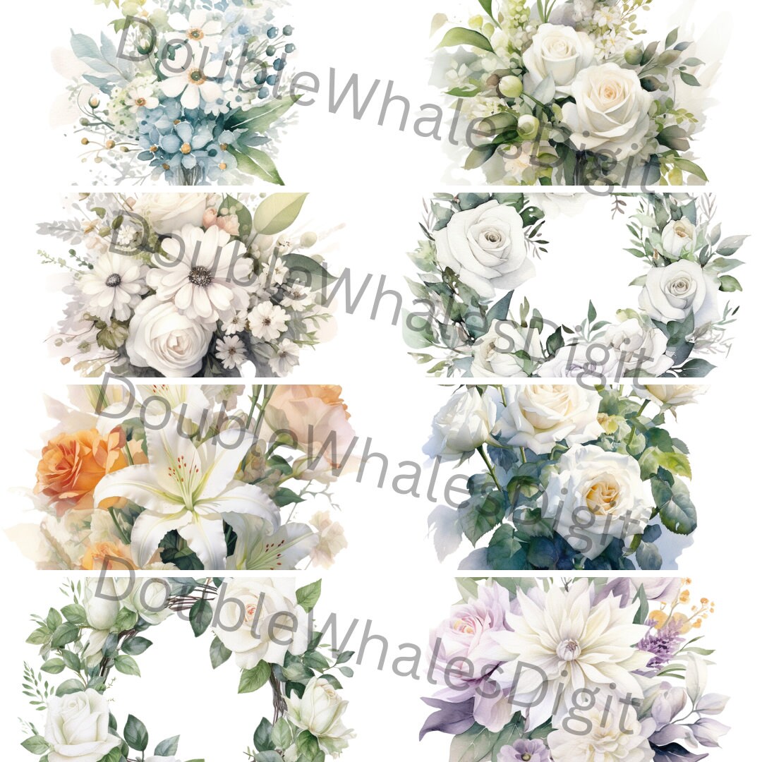 Watercolor White Floral Clipart Set of 20, Watercolor Rose Boutique ...