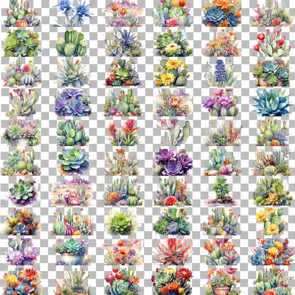Watercolor Cactus Floral Clipart Set of 60, Fall Flowers Summer Fall ...