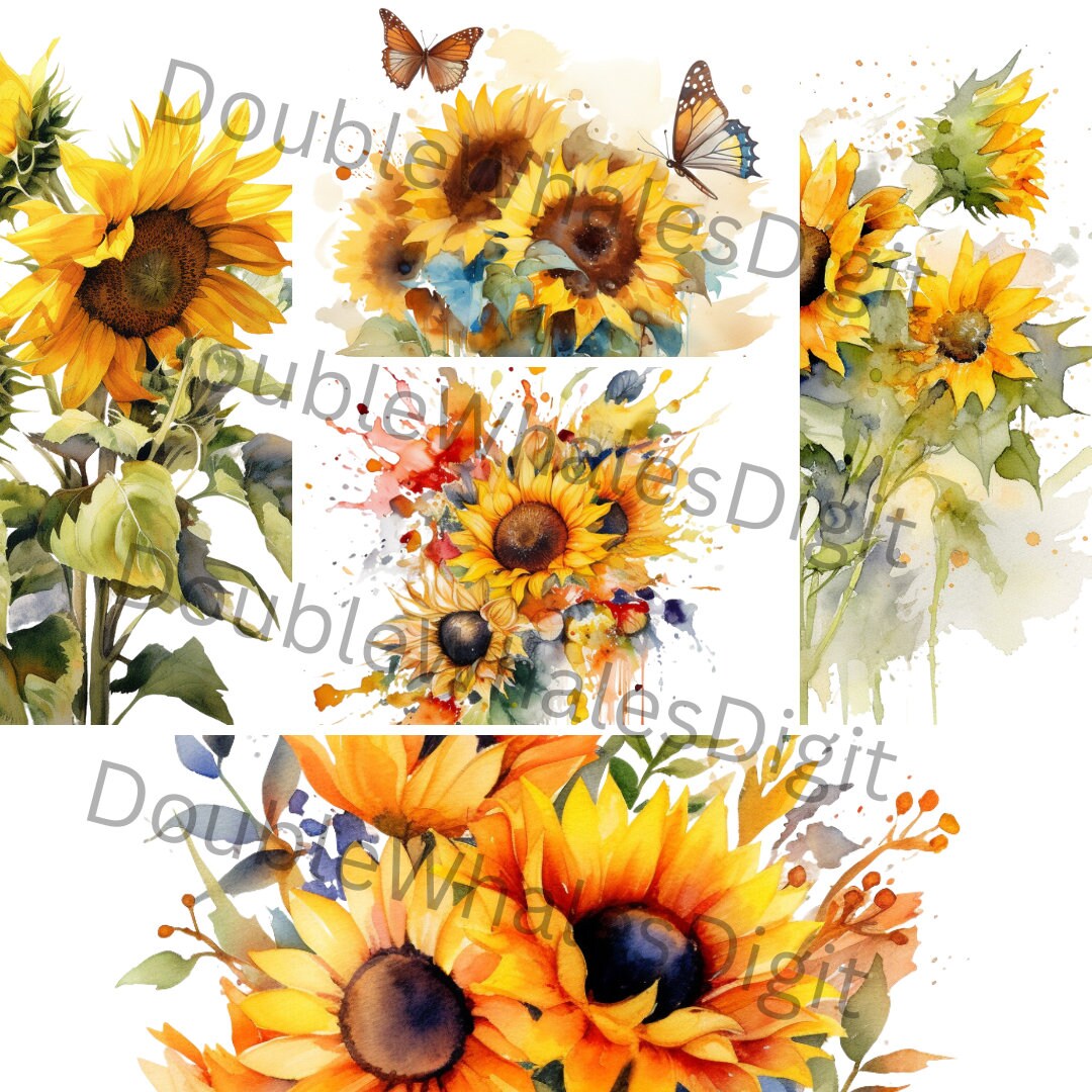 Watercolor Floral Sunflower Clipart Set of 20, Fall Flowers Fall Floral ...