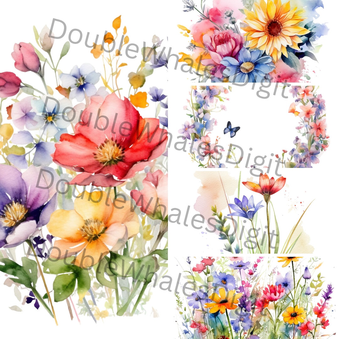 Watercolor Summer Floral Clipart Set of 20, Fall Flowers Fall Floral ...