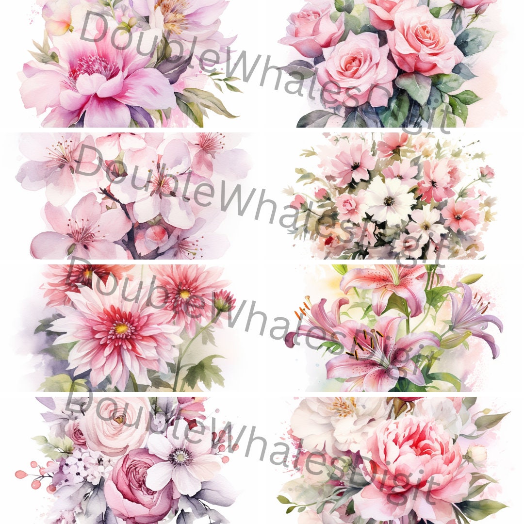 Watercolor Pink Floral Clipart Set of 20 Watercolor Rose - Etsy