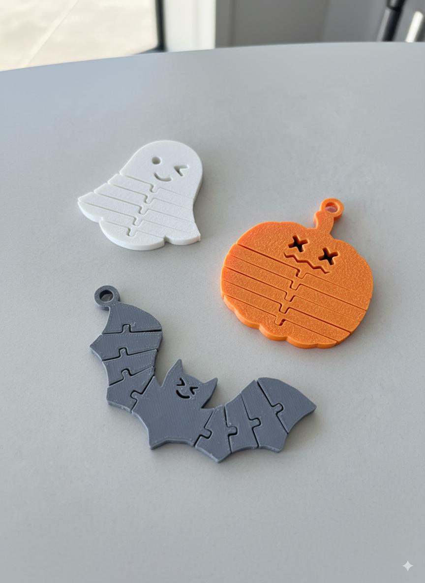 Flexi Halloween 3D Print Files: Pumpkin, Ghost, Bat Keychains (STL ...