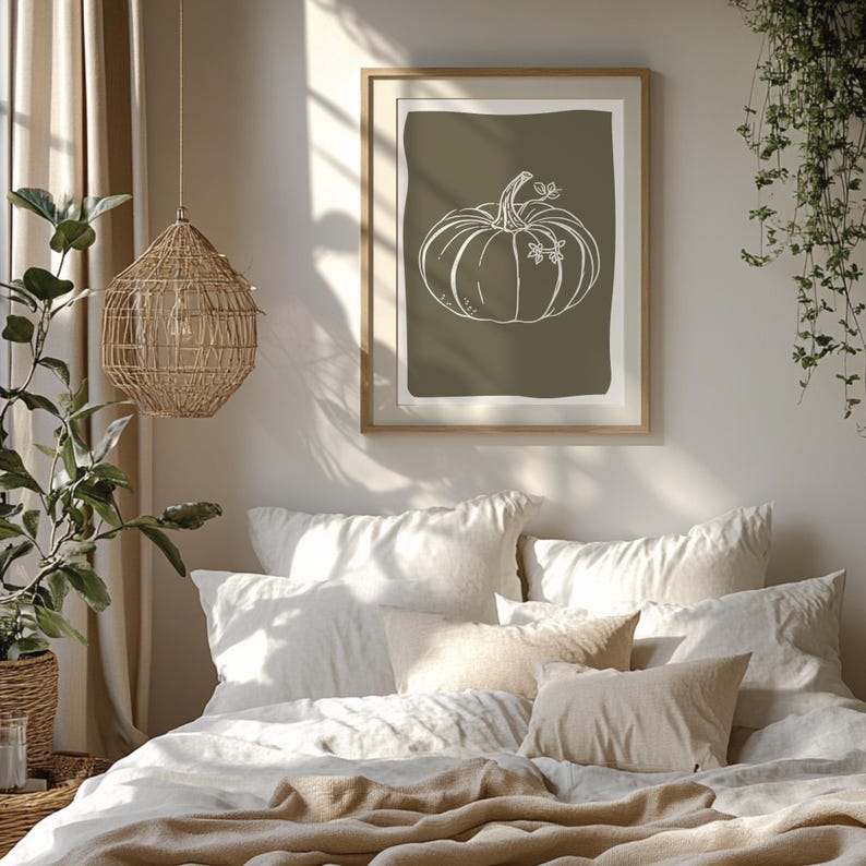 Minimalist Pumpkin Wall Art Print, Fall Harvest Decor, Rustic Farmhouse ...