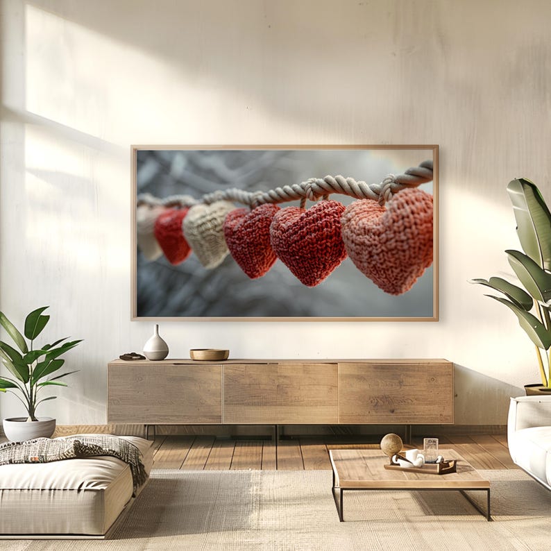 Cozy Heart Frame TV Art, Rustic Valentine Wall Art, Knitted Heart Decor ...