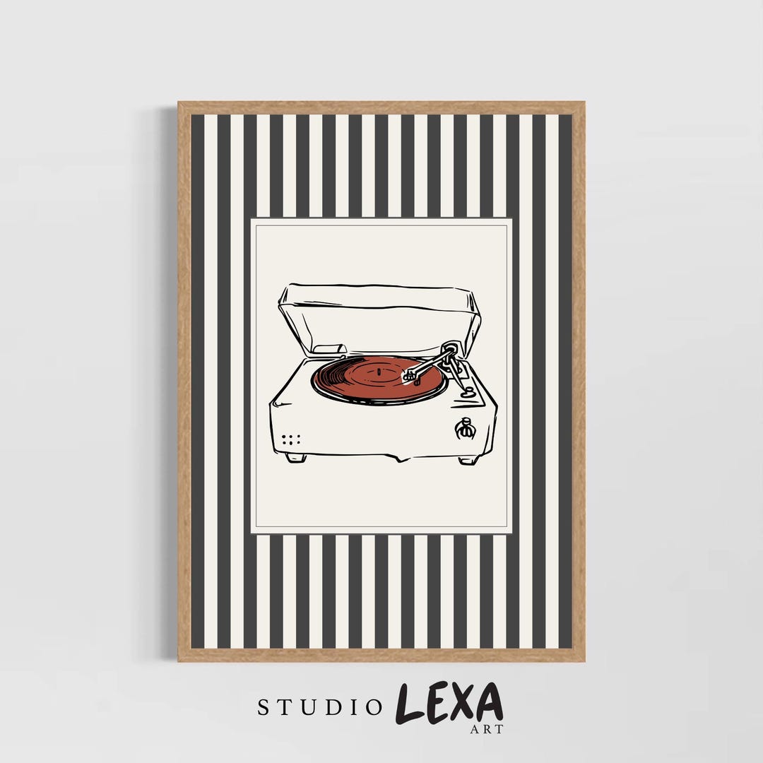 Vintage Record Player Wall Art, Retro Music Decor, Turntable Print ...