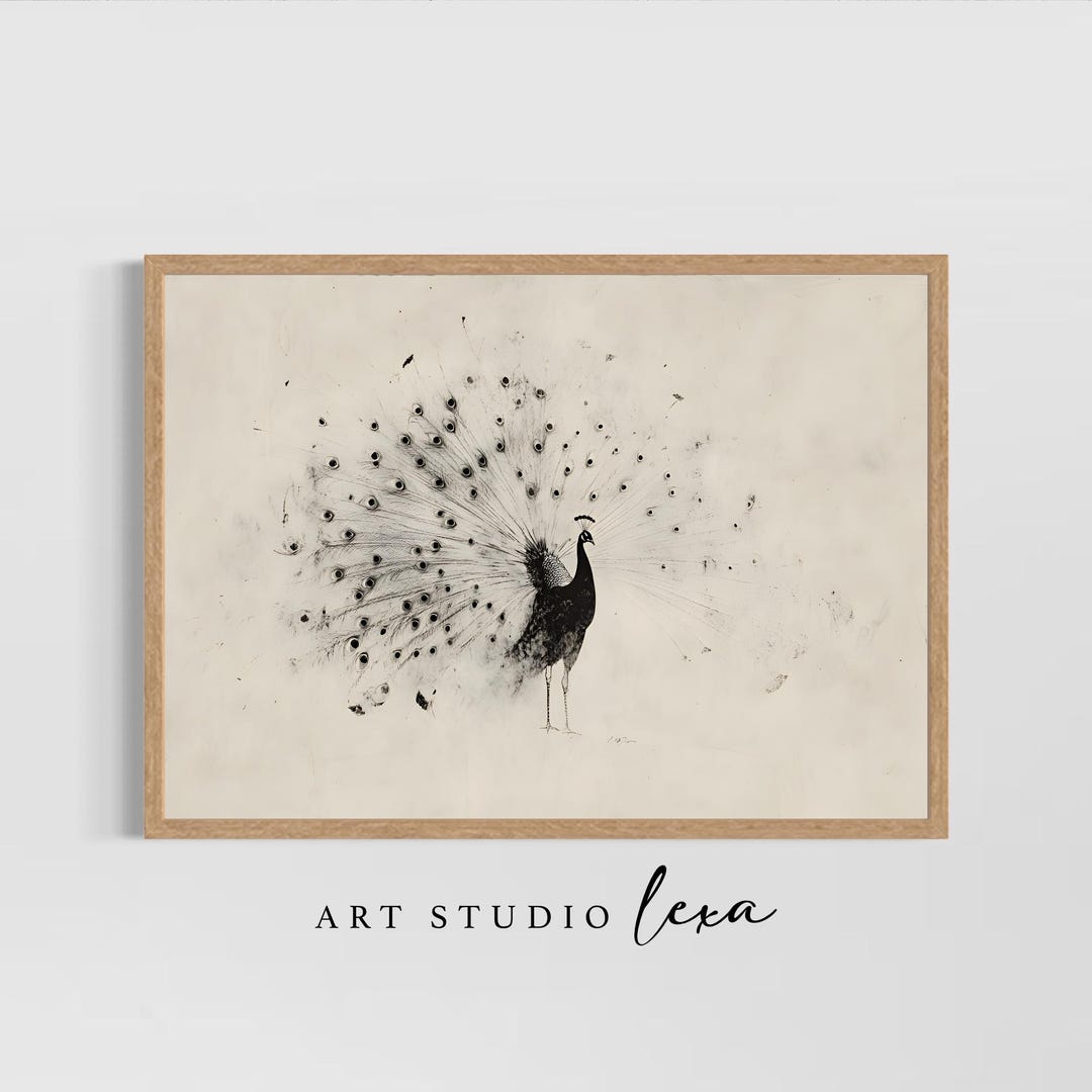 Peacock Drawing PRINTABLE Wall Art, Antique Peacock Art Print, Decor ...