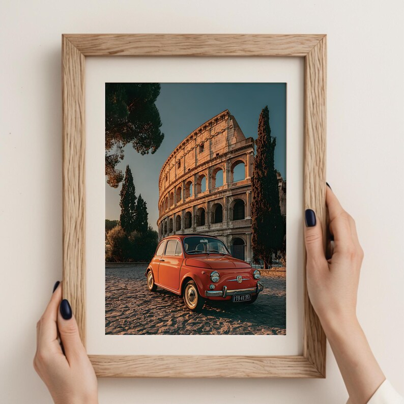 Rome Colosseum Wall Art Vintage Fiat Car Poster Italian Cityscape Print ...