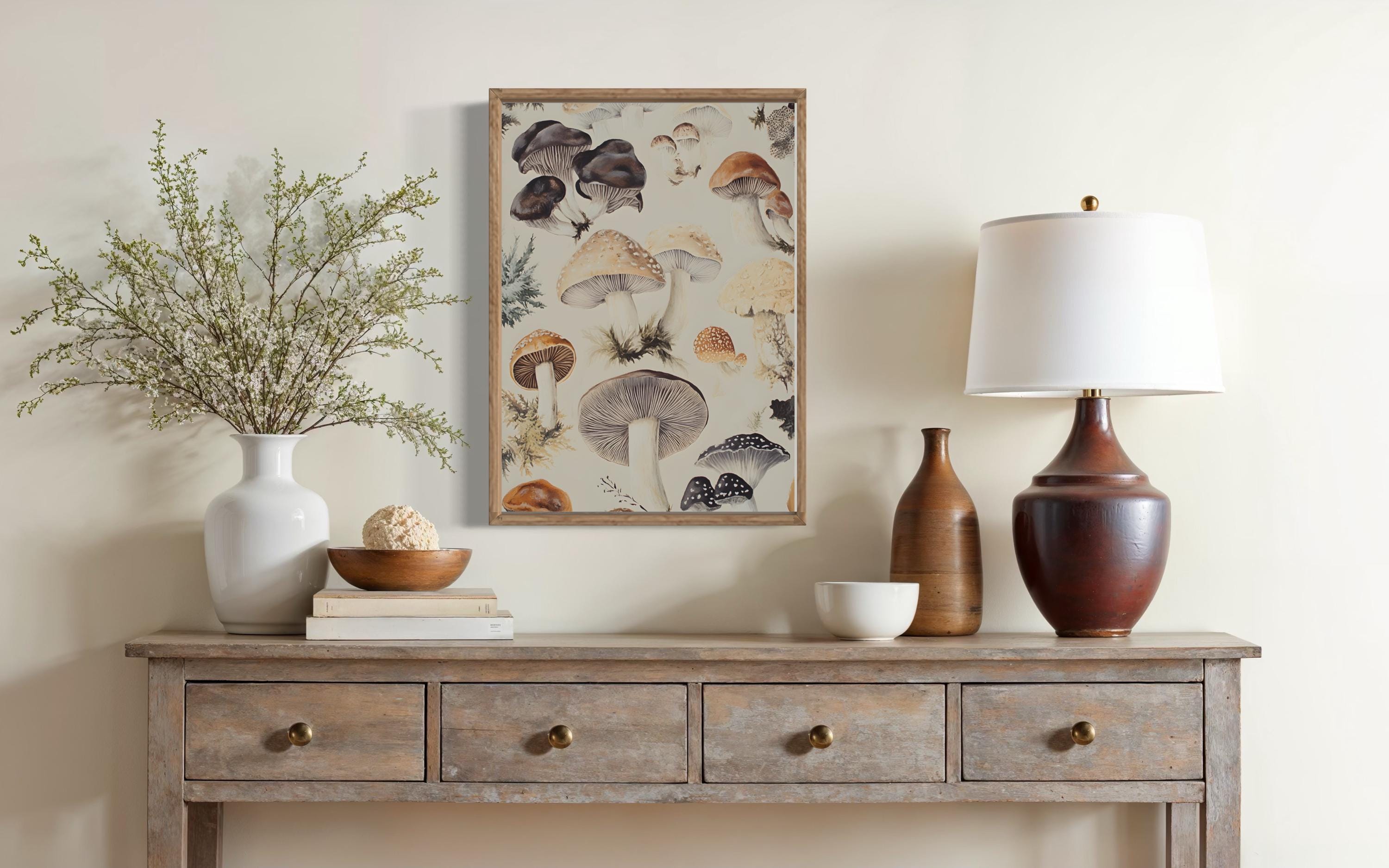 Botanical Mushroom Print, Vintage Fungi Wall Art, Rustic Cottagecore ...