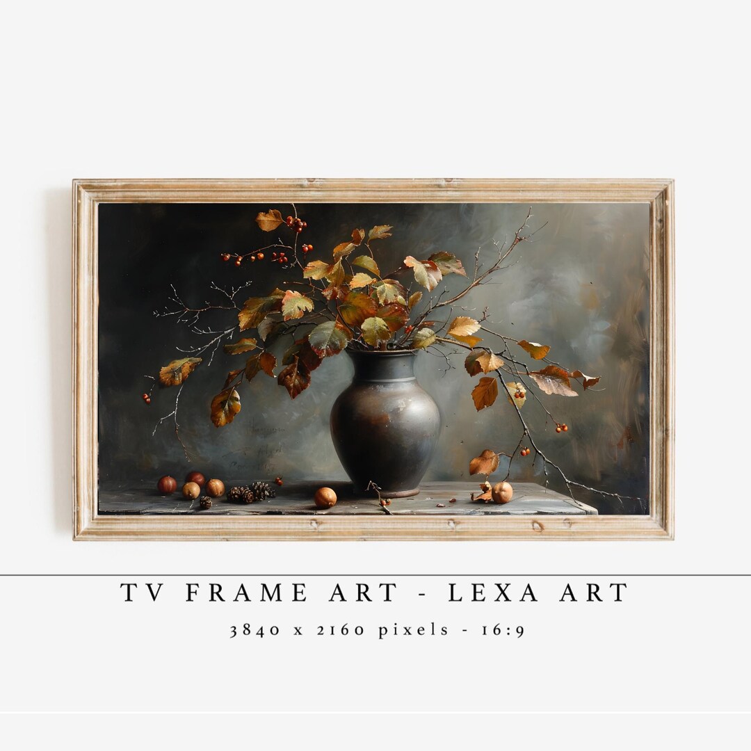 Classic Floral Vase TV Art, Antique Style Frame TV Download, Moody ...