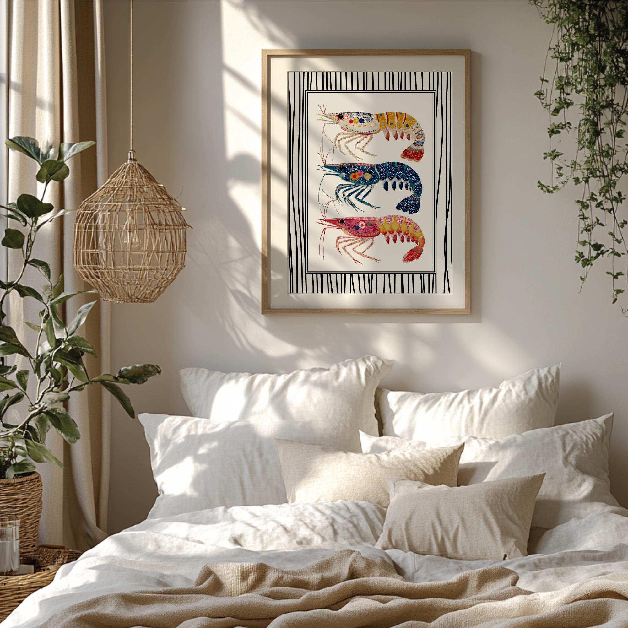 Colorful Shrimp Poster Thin Striped Trendy Seafood Aesthetic Kitchen ...