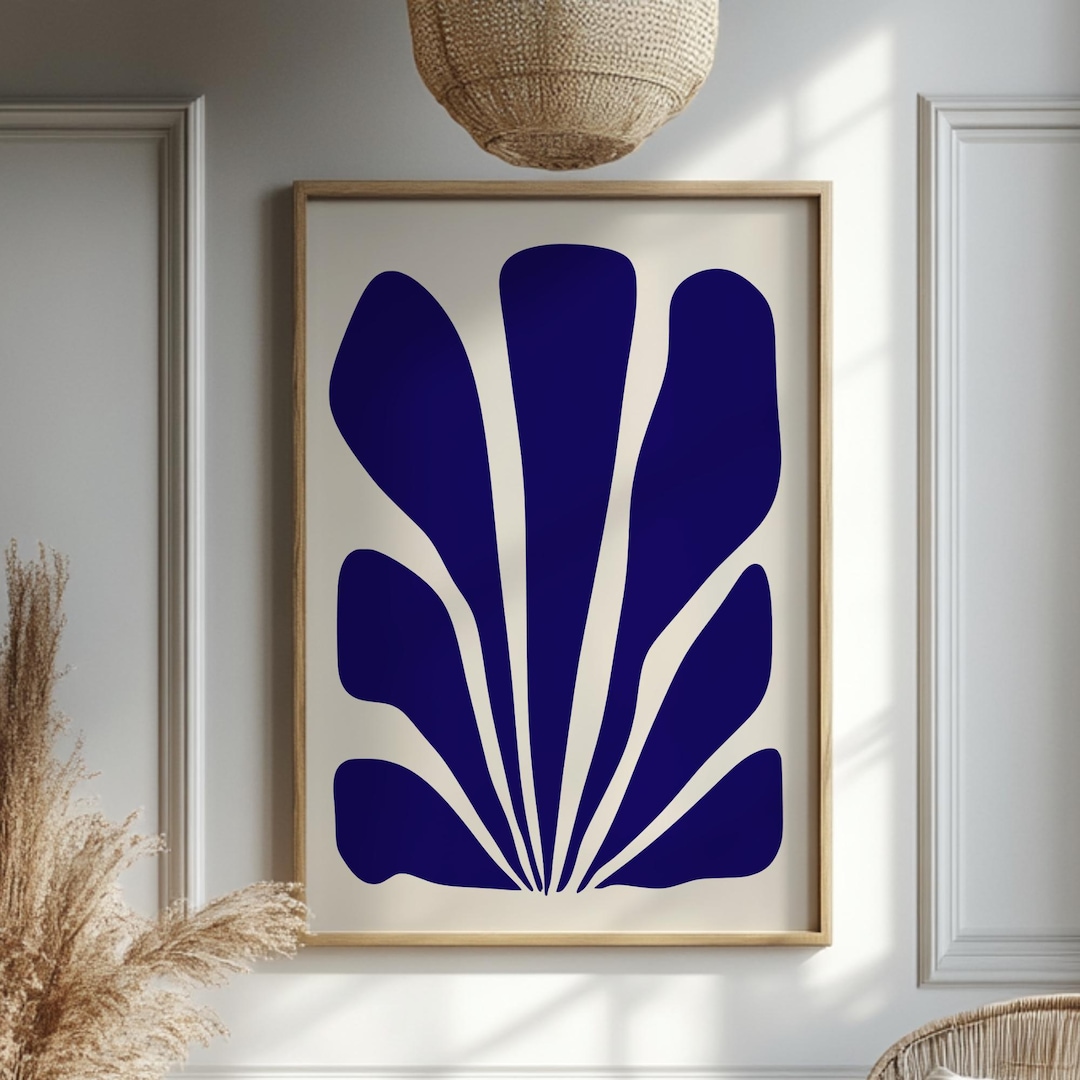 Blue Abstract Botanical Printed Wall Art, Boho Wall Print, Minimalist ...