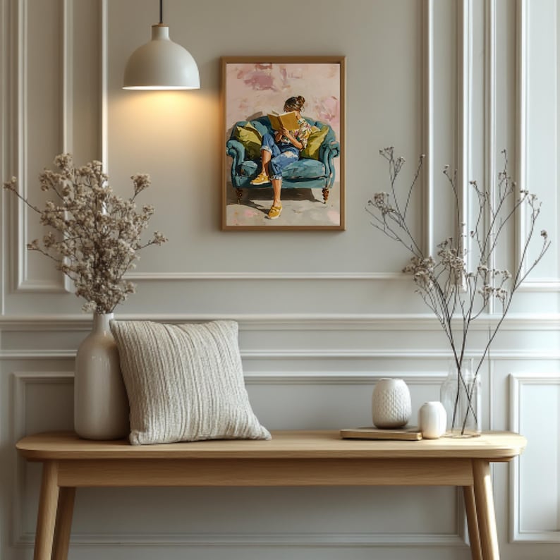 Book Lover Wall Art Print, Woman Reading Painting, Cozy Reading Nook ...