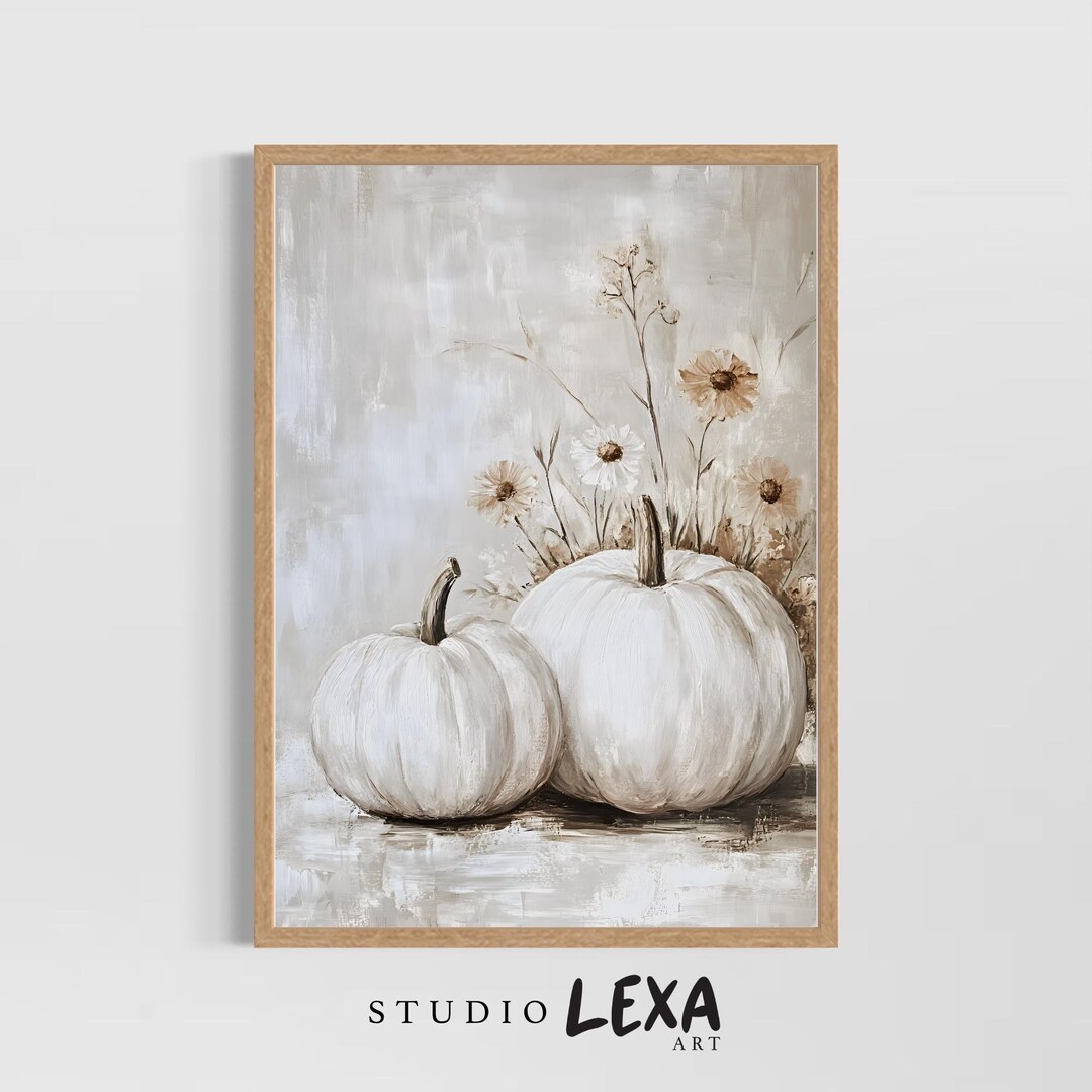 White Pumpkins Wall Art, Neutral Fall Decor Print, Rustic Autumn ...