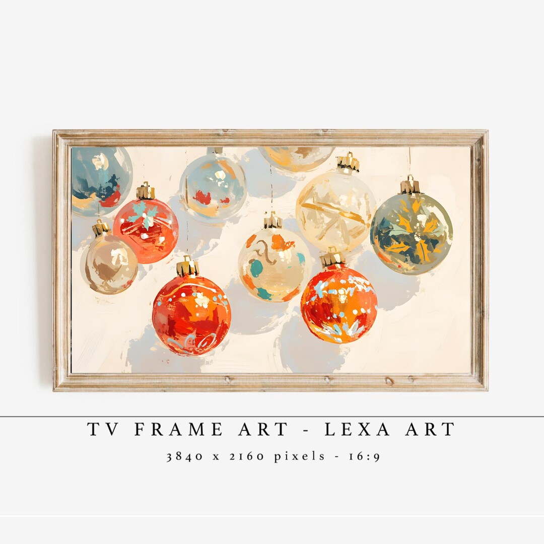 Retro Christmas Baubles TV Frame Art, Holiday Digital Download, Classic ...