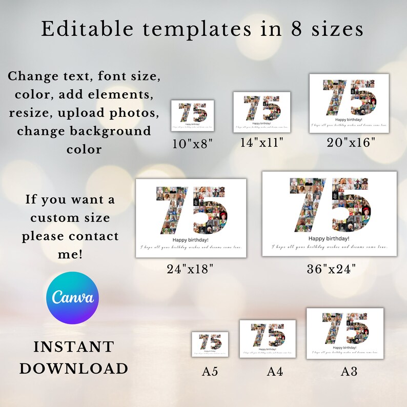 75th Birthday Photo Collage Template 75th Birthday Gift for - Etsy