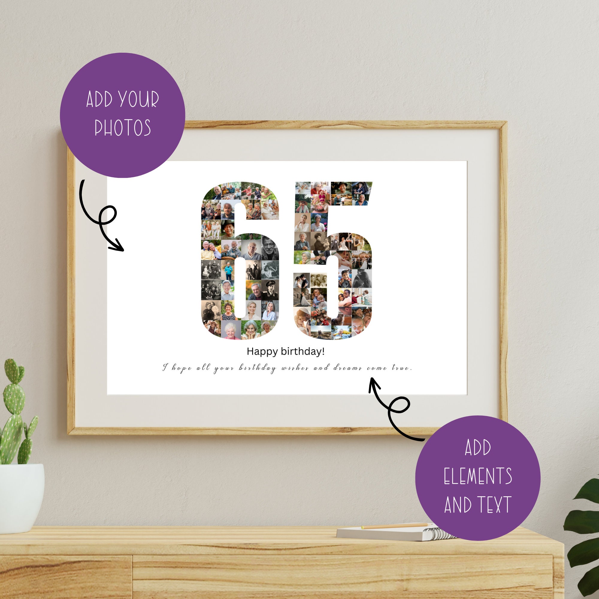 Custom 65th Birthday Photo Collage Template 65th Anniversary Gift 65 ...