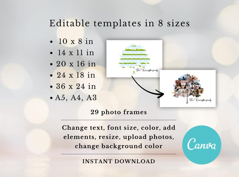 Custom Family Tree Photo Collage Canva Template Printable Family Tree ...