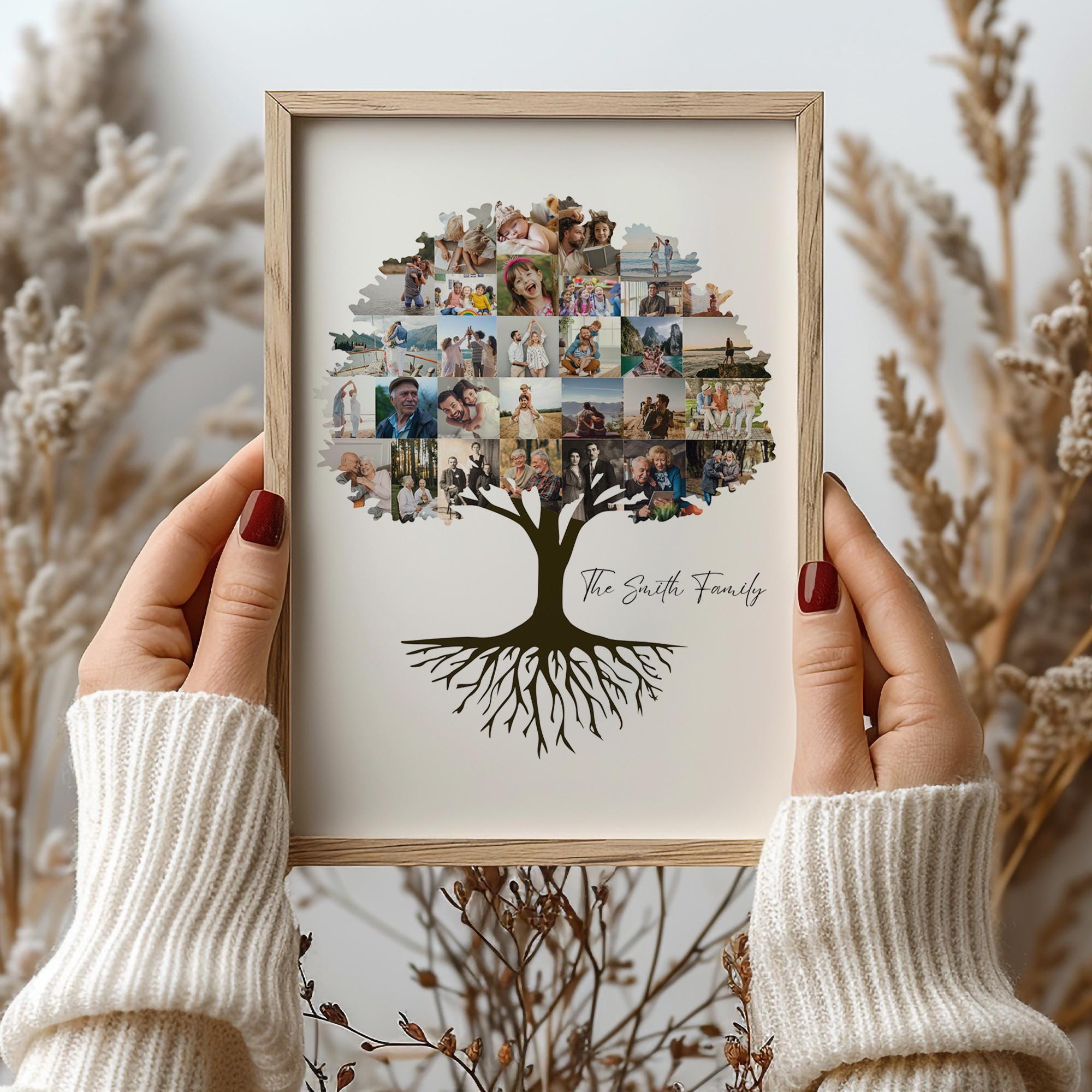 Printable Family Tree Photo Collage Canva Template Custom Family Tree ...