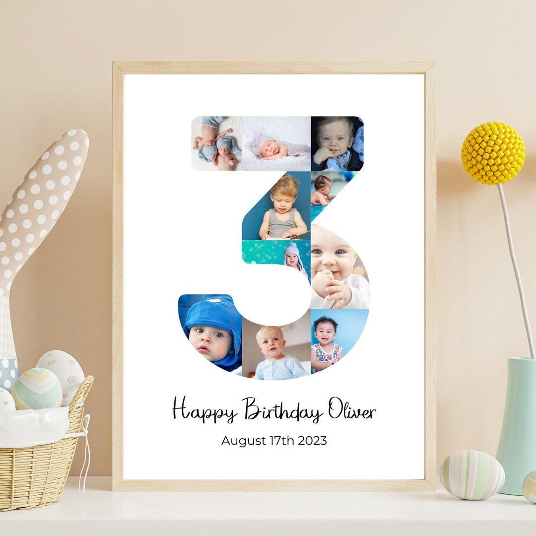 3rd Birthday Photo Collage Template 3rd Birthday Boy Gift 3 Year Old ...